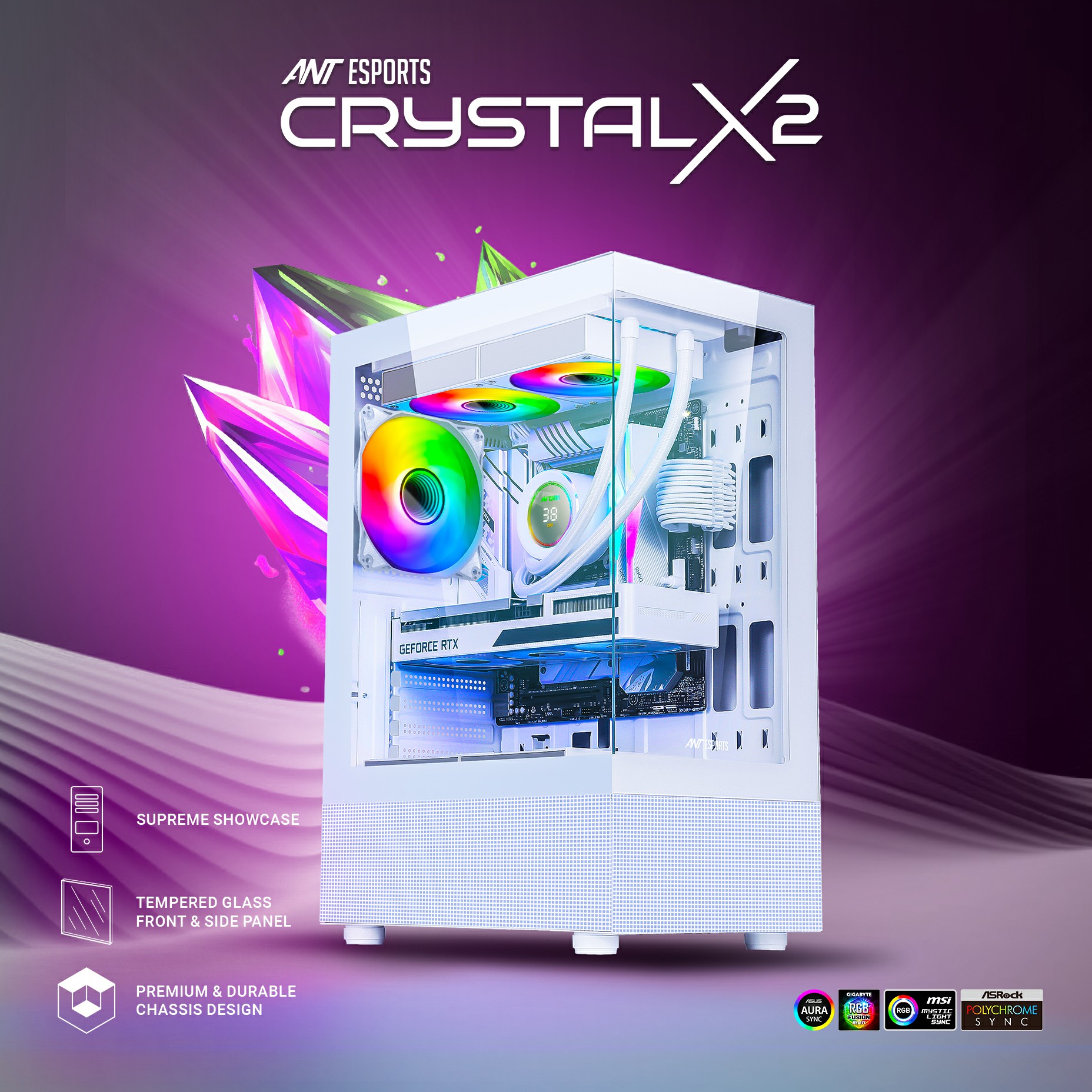 Ant Esports Crystal X2 Argb Mid Tower Atx Cabinet White - CRYSTAL-X2 ...